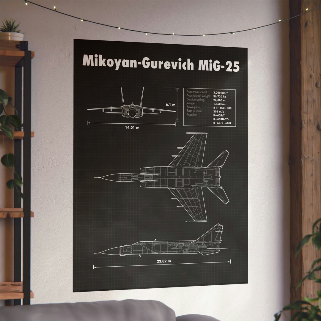 Mig-25 Foxbat Blueprint Poster Vintage Military Aircraft - Etsy
