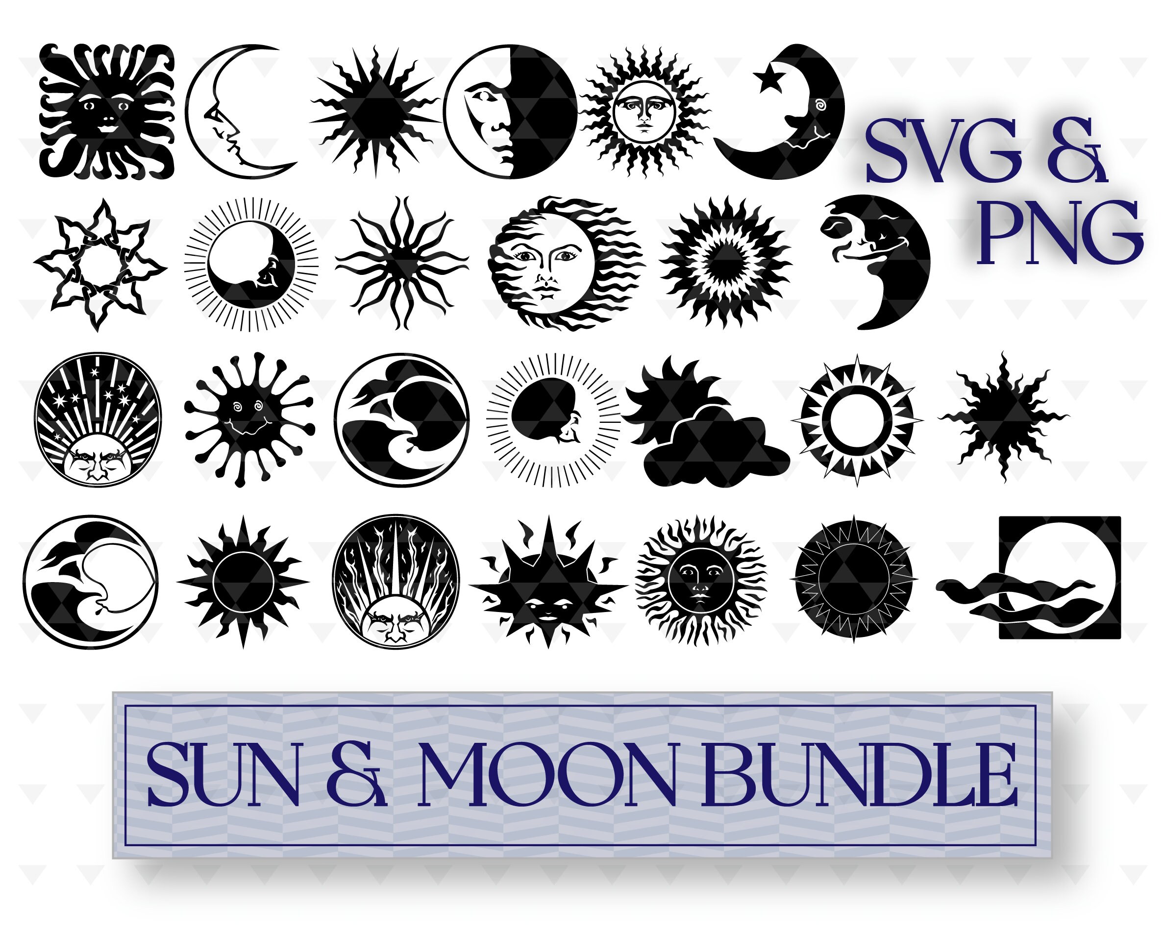 Sun & Moon Svg Bundle, Sun Svg, Moon Svg, Sun Clipart, Moon Clipart ...