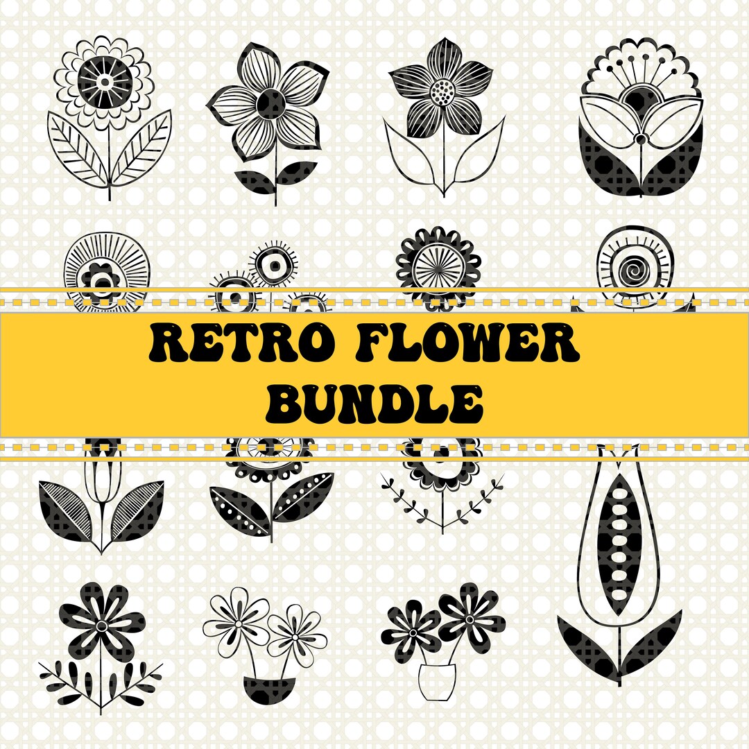 Retro Flower Svg Bundle | Flower Png Bundle | Leaves Svg | Flower ...