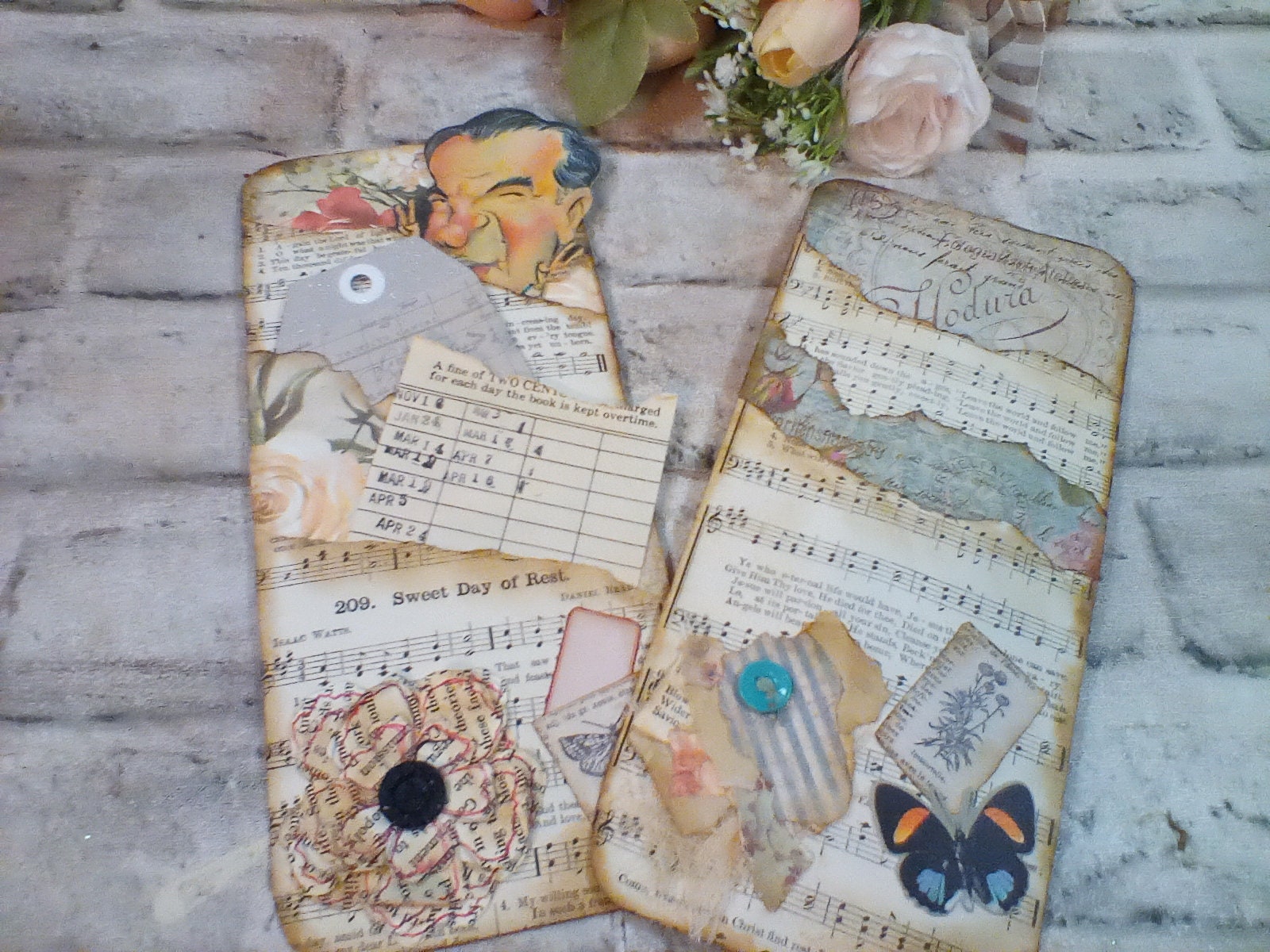 2 Tall Cards With Pockets for Your Journal, 9 1/2 X 4" Music Paper or ...