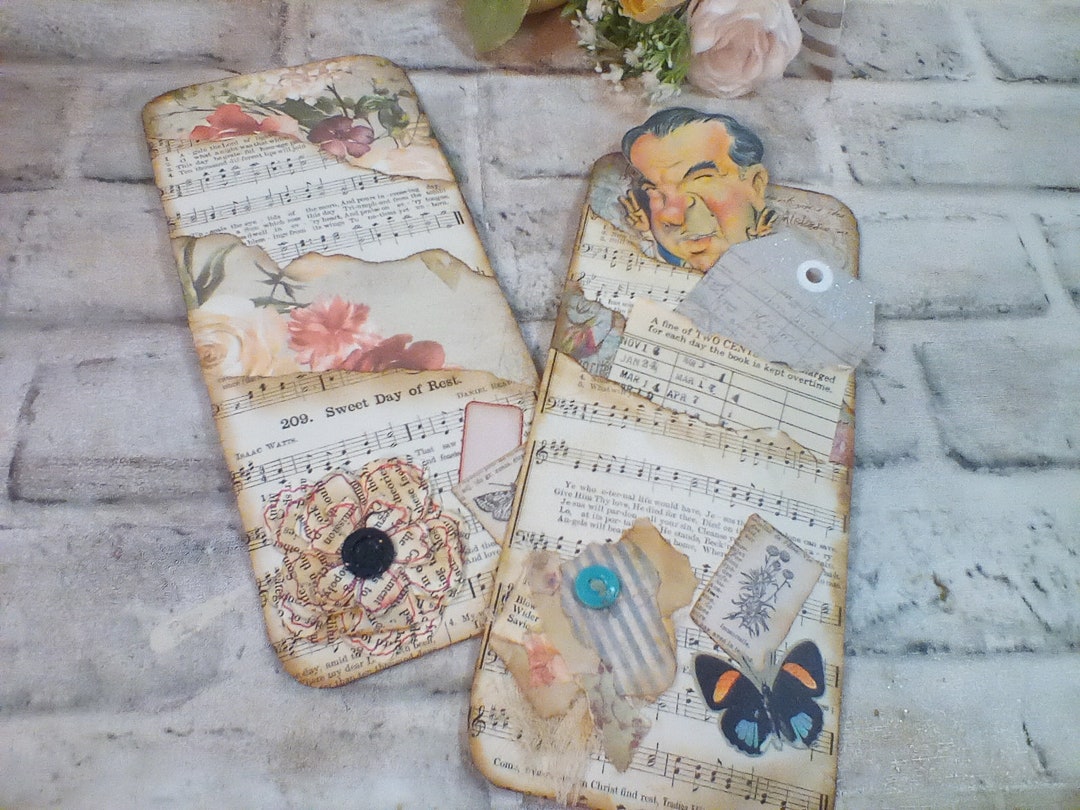 2 Tall Cards With Pockets for Your Journal, 9 1/2 X 4" Music Paper or ...
