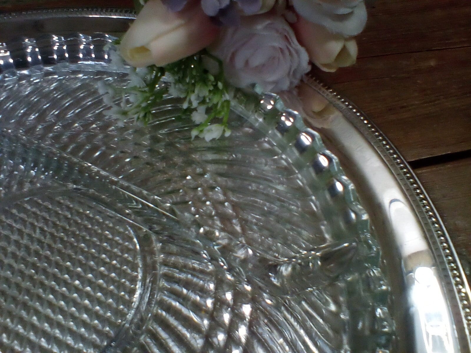 Vintage Silver Plate and Pressed Glass Snack Tray With Removable Glass ...