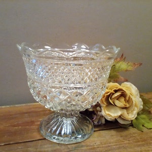 Vintage Scalloped Rim Pedestal Bowl With Diamond Over Diamond Pattern ...