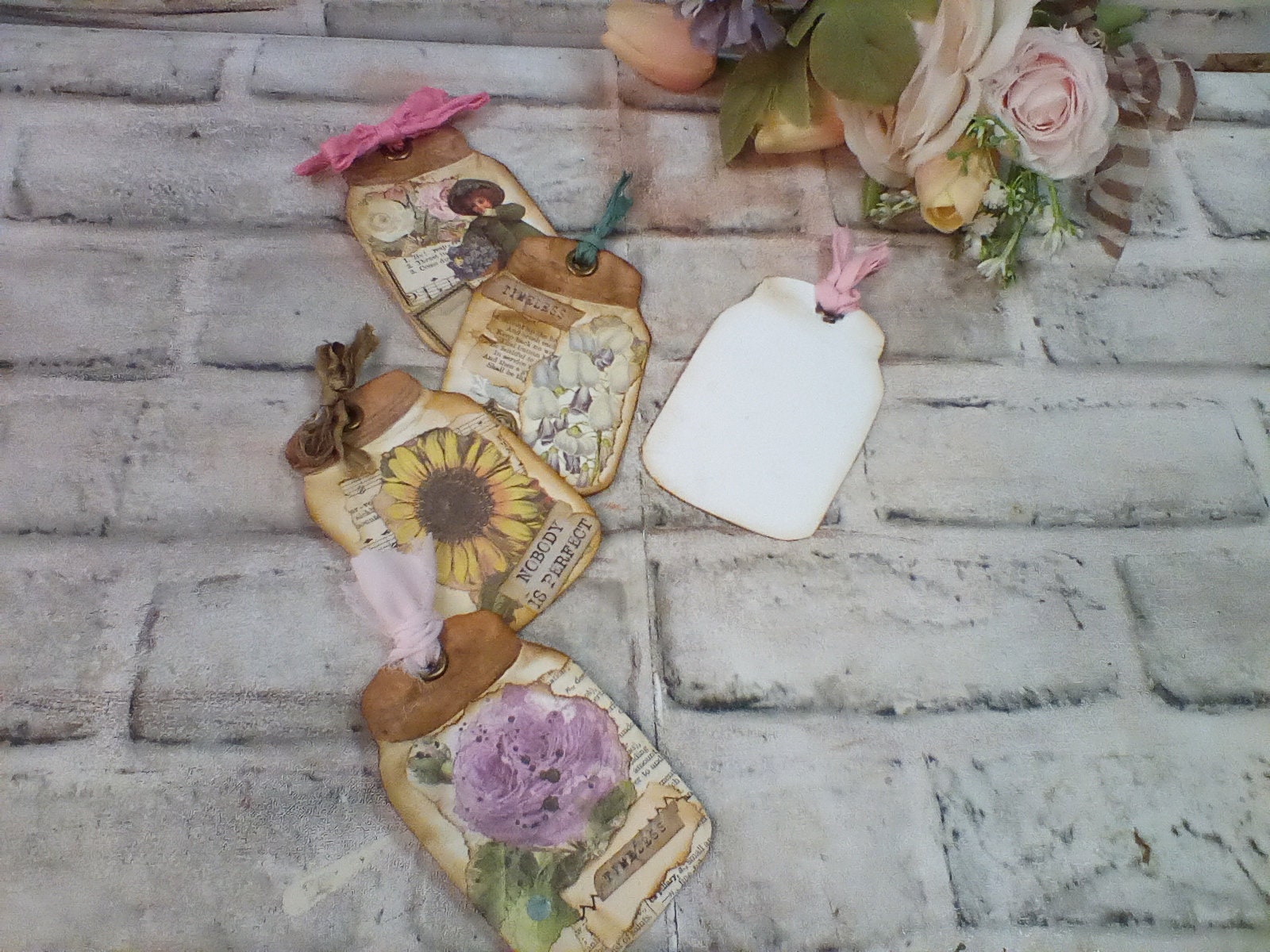 Junk Journal Ephemera, 5 Little Canning Jars Decorated With Flowers and Other Embellishments ...