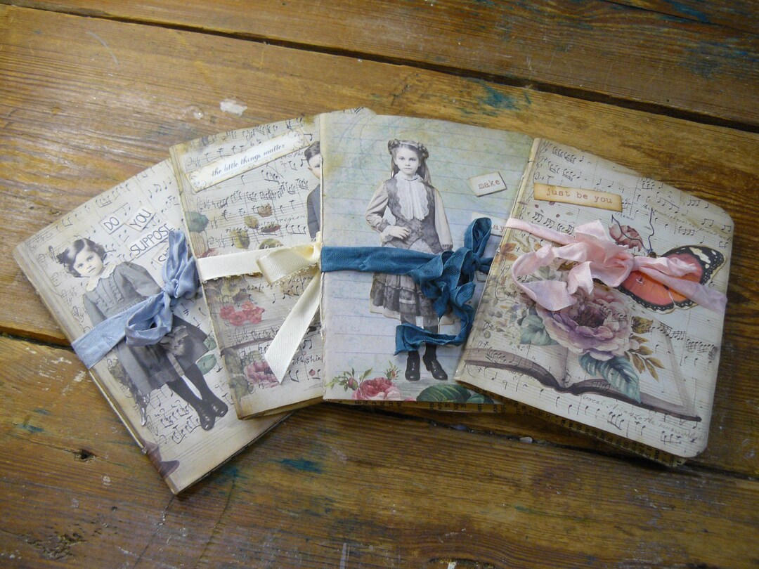 2 Small Handmade Journals, Purse Journals, Take Notes, Decoupaged ...