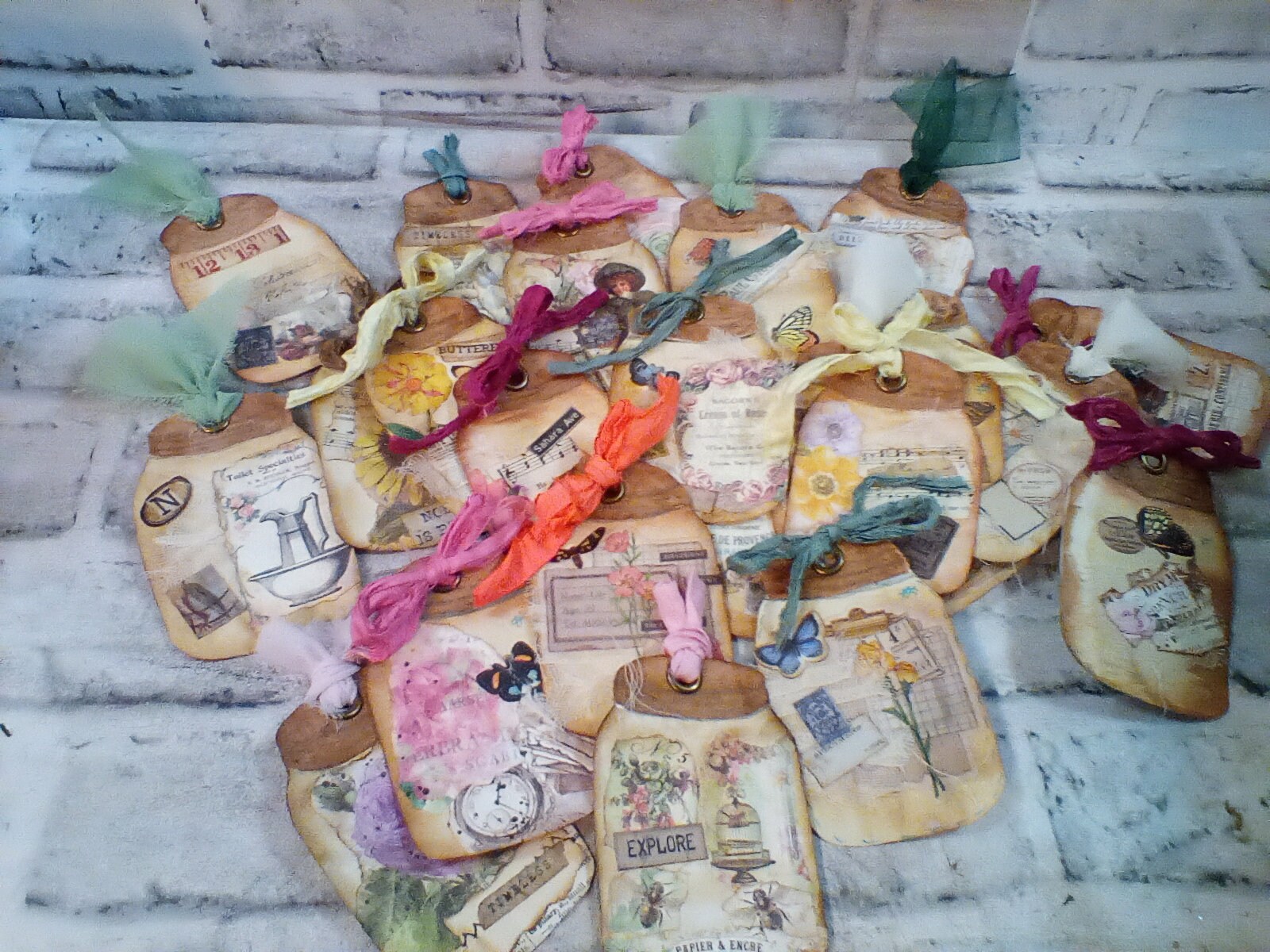 Junk Journal Ephemera, 5 Little Canning Jars Decorated With Flowers and Other Embellishments ...