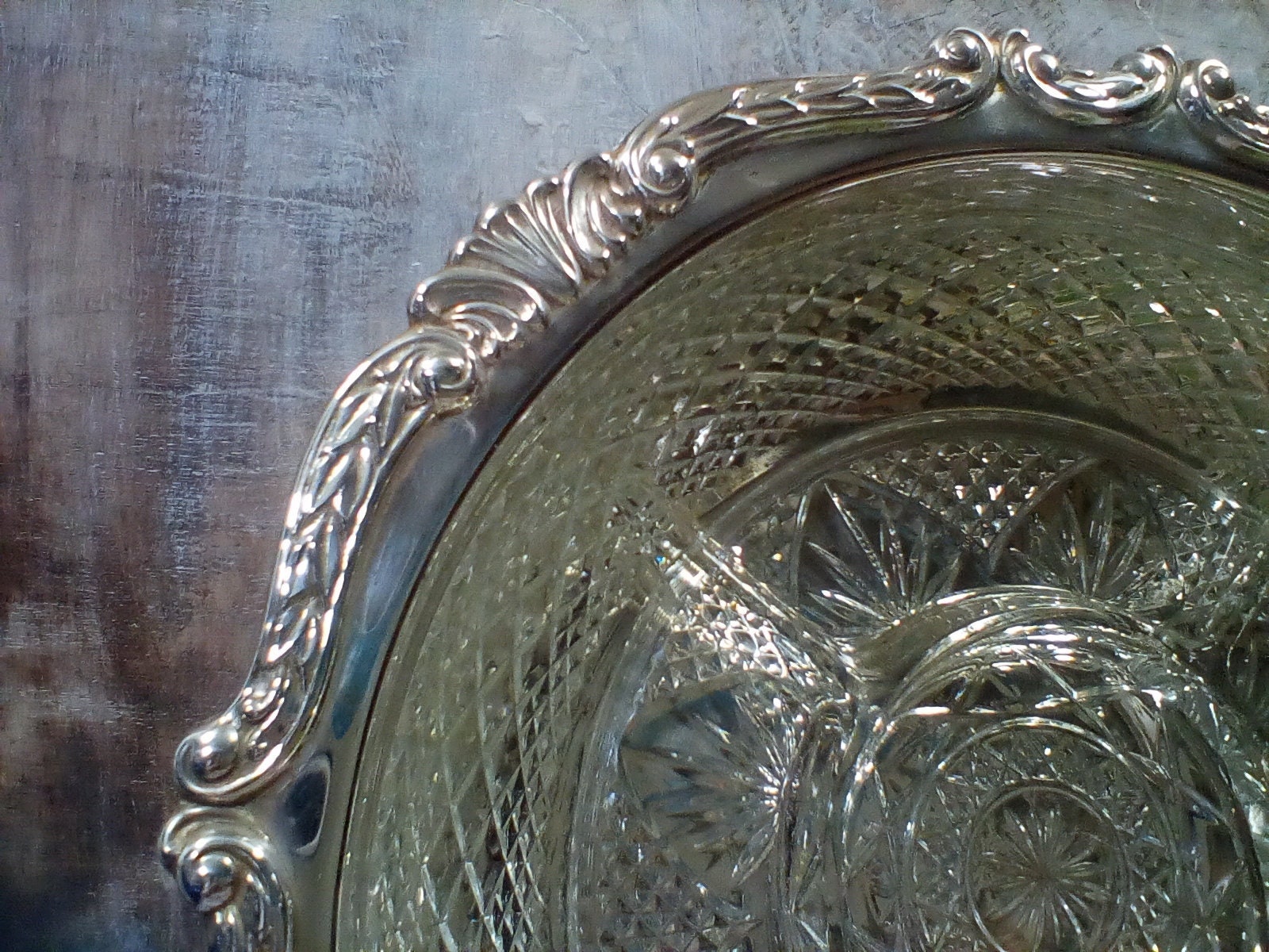 Vintage Silver Plate and Pressed Glass Relish Tray Set, Round Silver ...