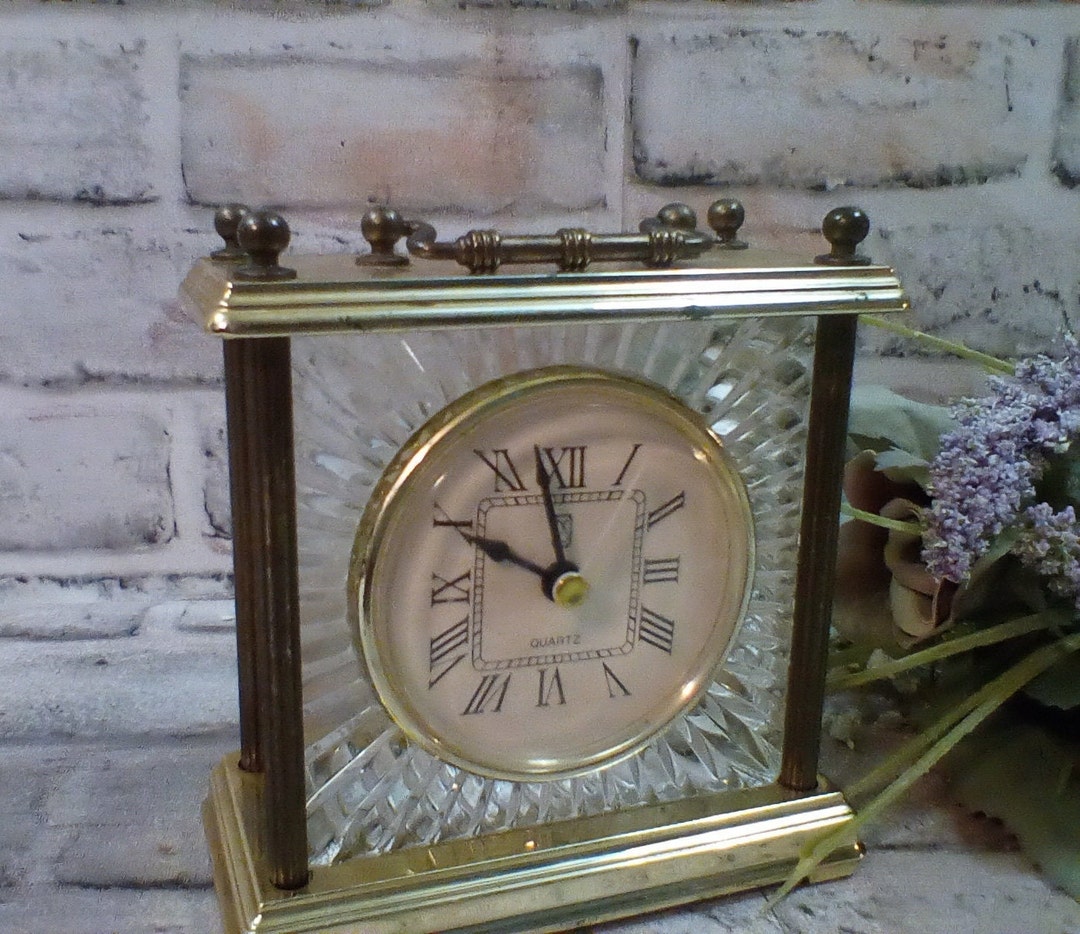 Paul Sebastian Crystal Clock, With Brass Trim and Base and Top and ...