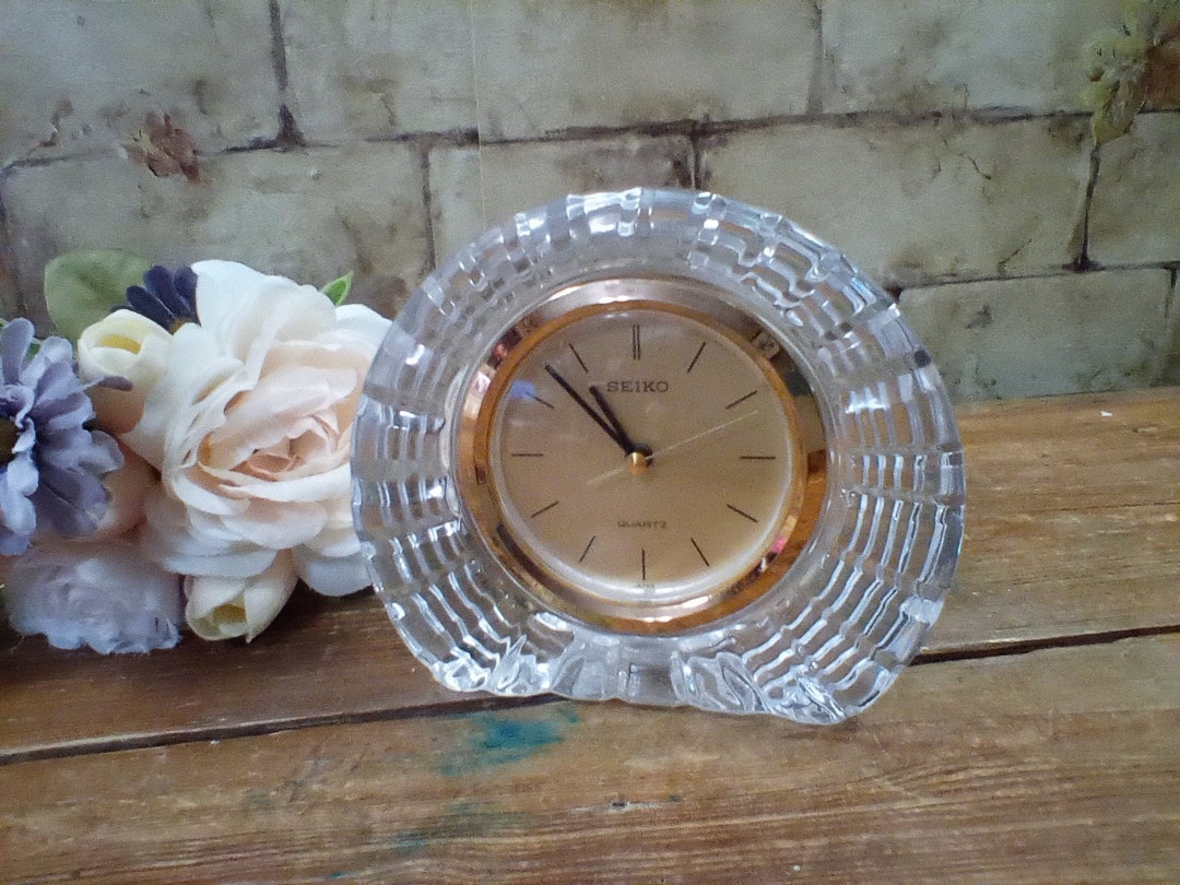 Vintage Seiko Crystal Clock, Brass Face and Face Plate, Black Hands ...