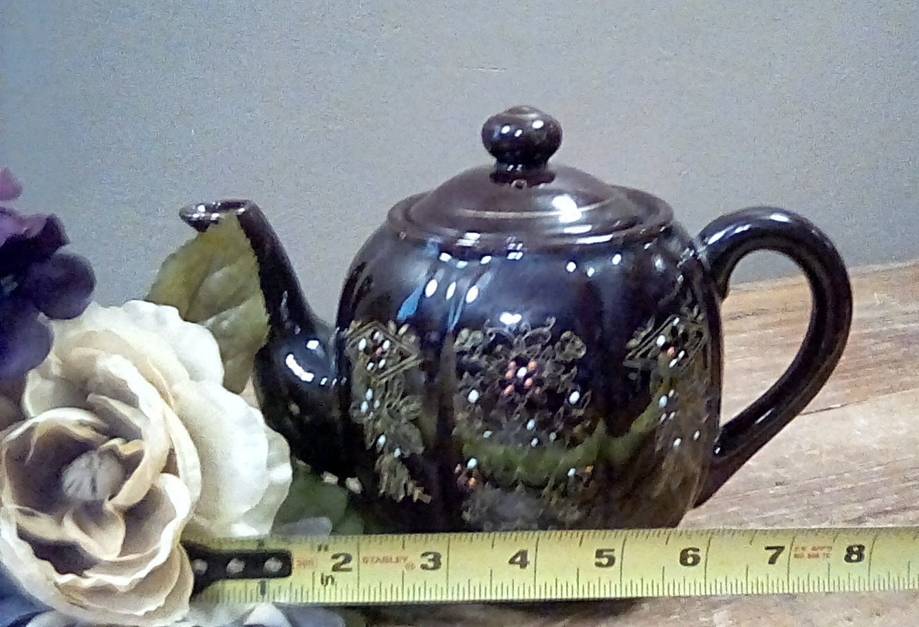 Vintage Terra Cotta Teapot Hand Painted in Japan Gold Leaf Scrollwork ...