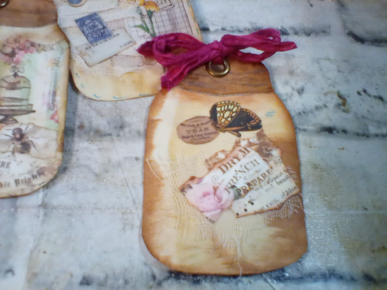 Junk Journal Ephemera, 5 Little Canning Jars Decorated With Flowers and Other Embellishments ...