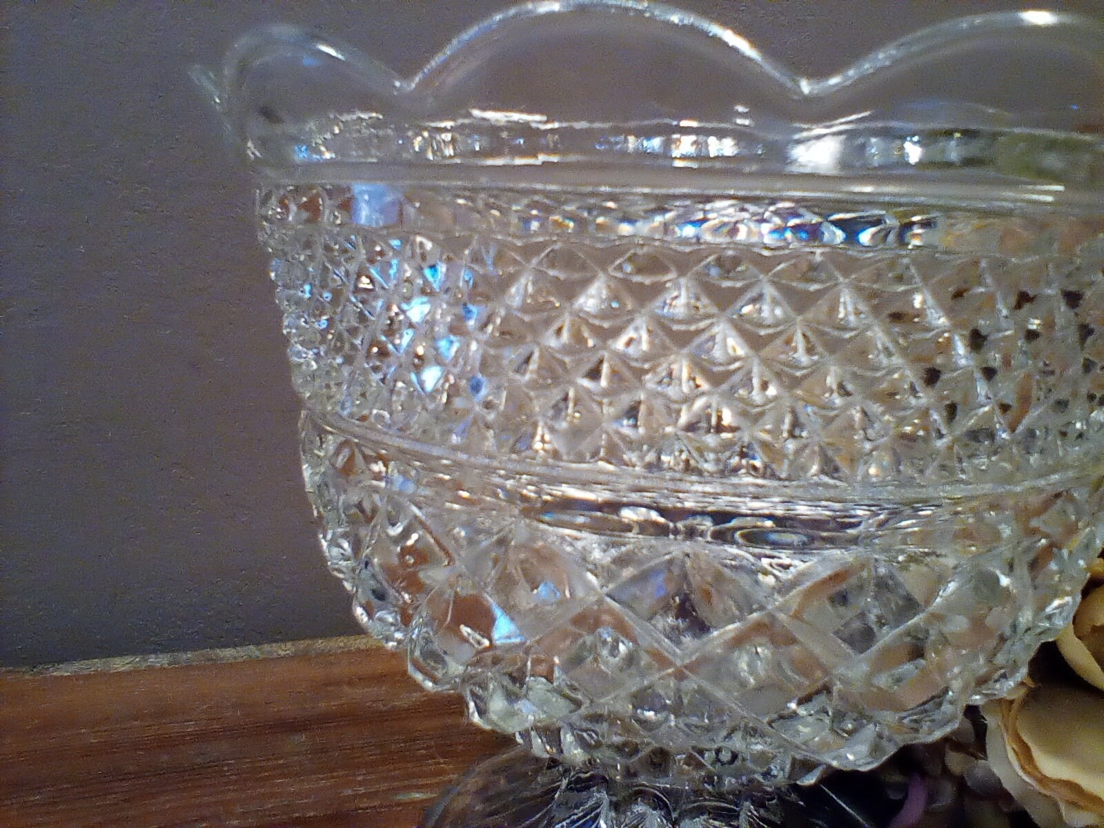Vintage Scalloped Rim Pedestal Bowl With Diamond Over Diamond Pattern ...