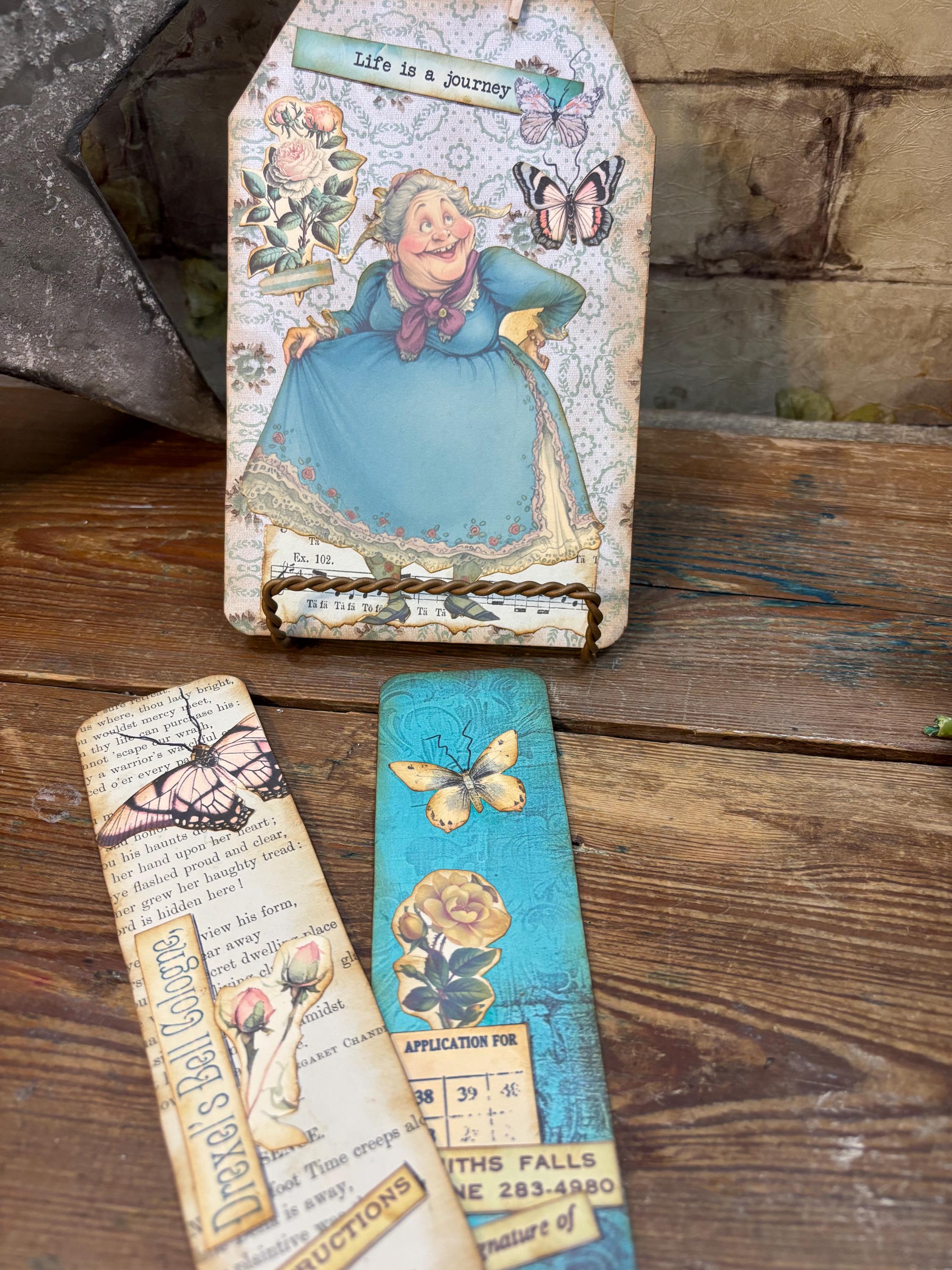 Whimsical Lady Tag and Bookmark Set 5 X 7 1/2" Tag & Two 7 X 2 ...
