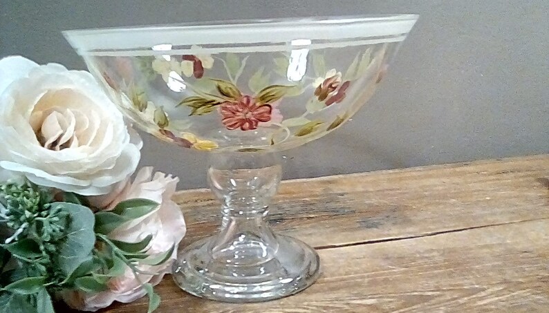 Vintage Blown Glass Compote With Hand Painted Florals, Blown Glass ...