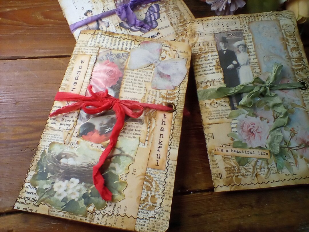 Small Junk Journals With Aged Music and Book Page Collage Loads of ...