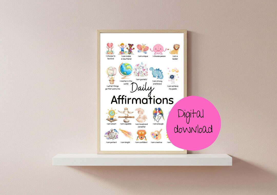 Watercolor Daily Affirmations Poster, Kids Playroom Decor (digital ...