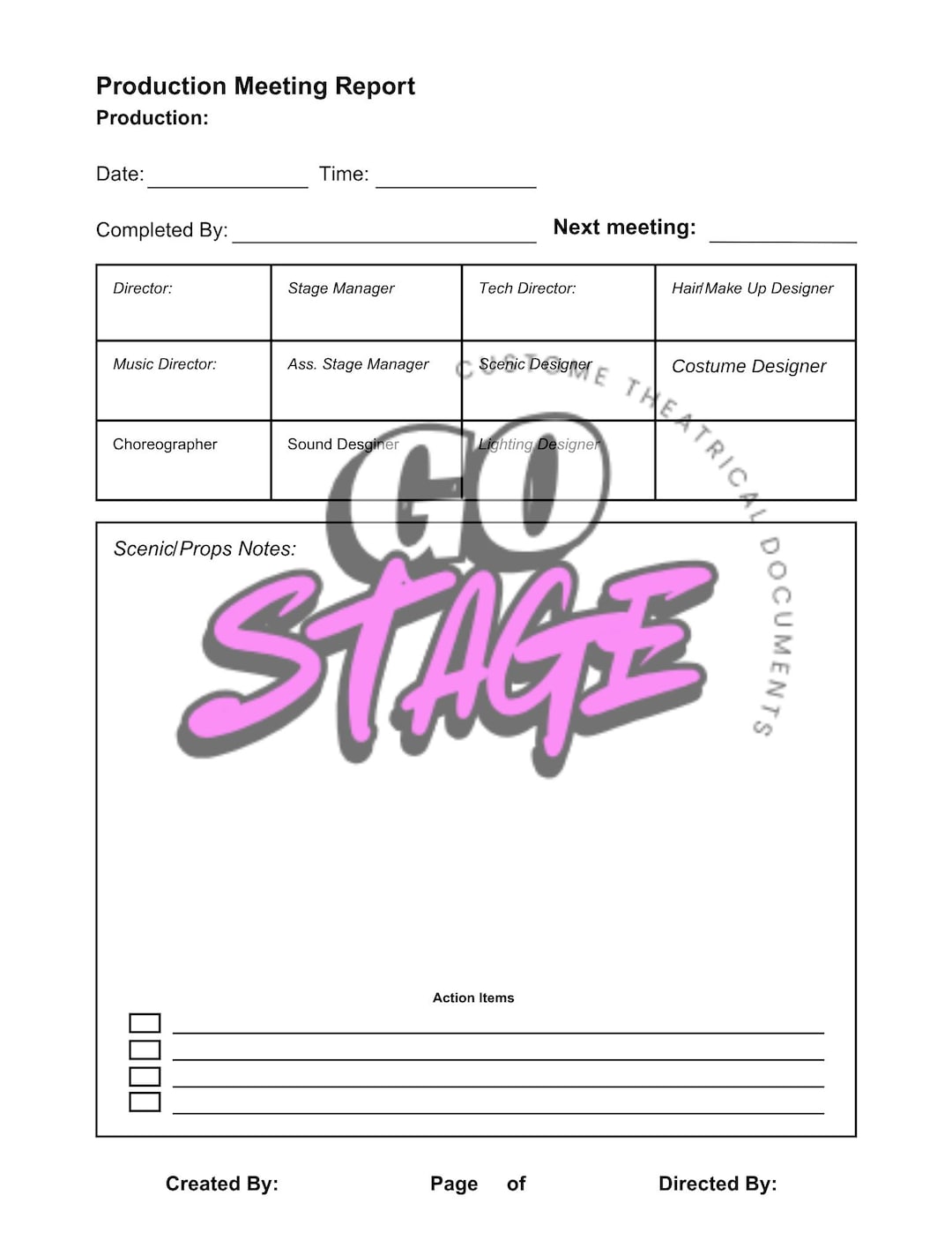 EDITABLE Production Meeting Report (musical) Templete - Etsy