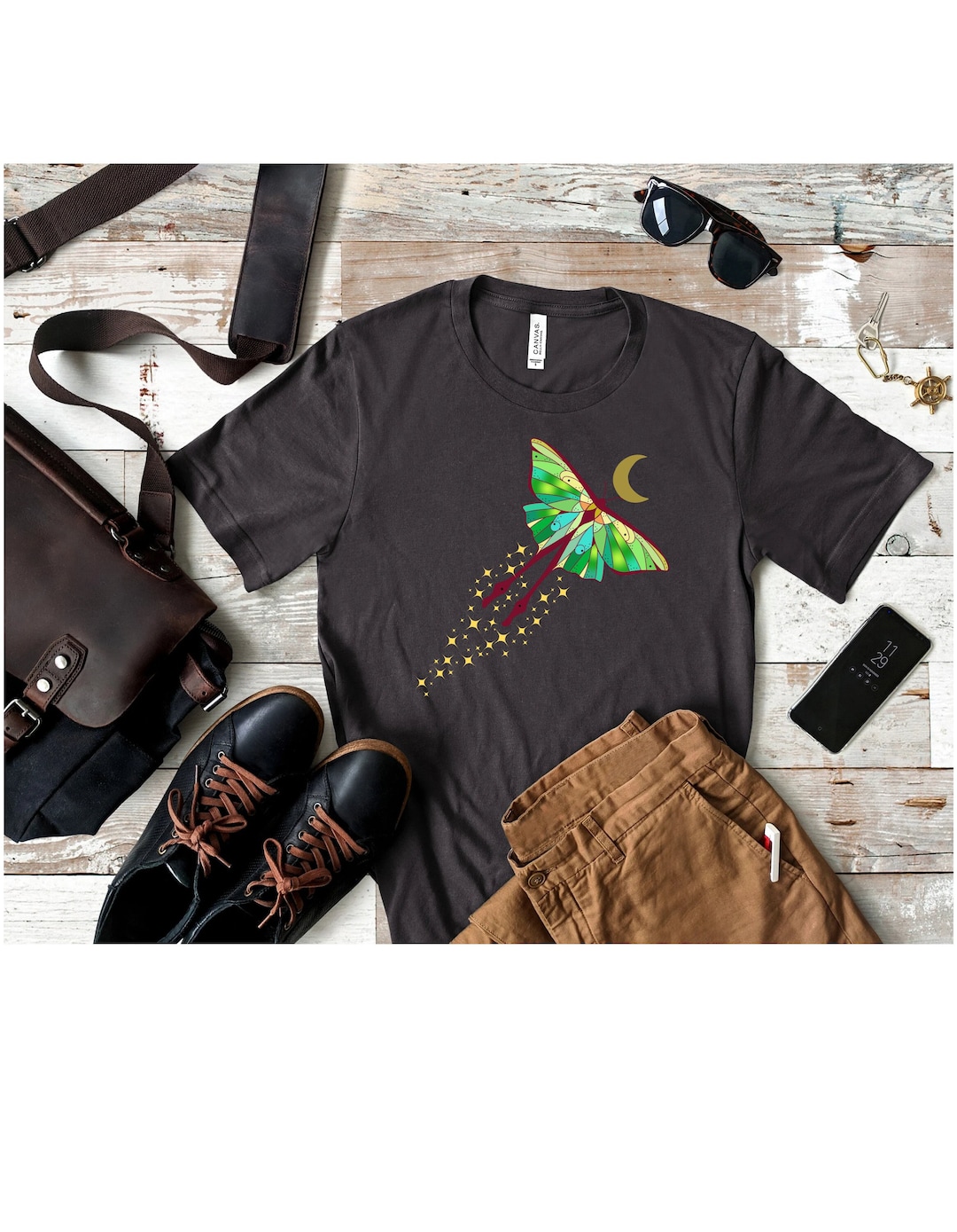 Luna Moth Tshirt, Luna Moth With Stars and Moon Shirt, Moth Shirt ...