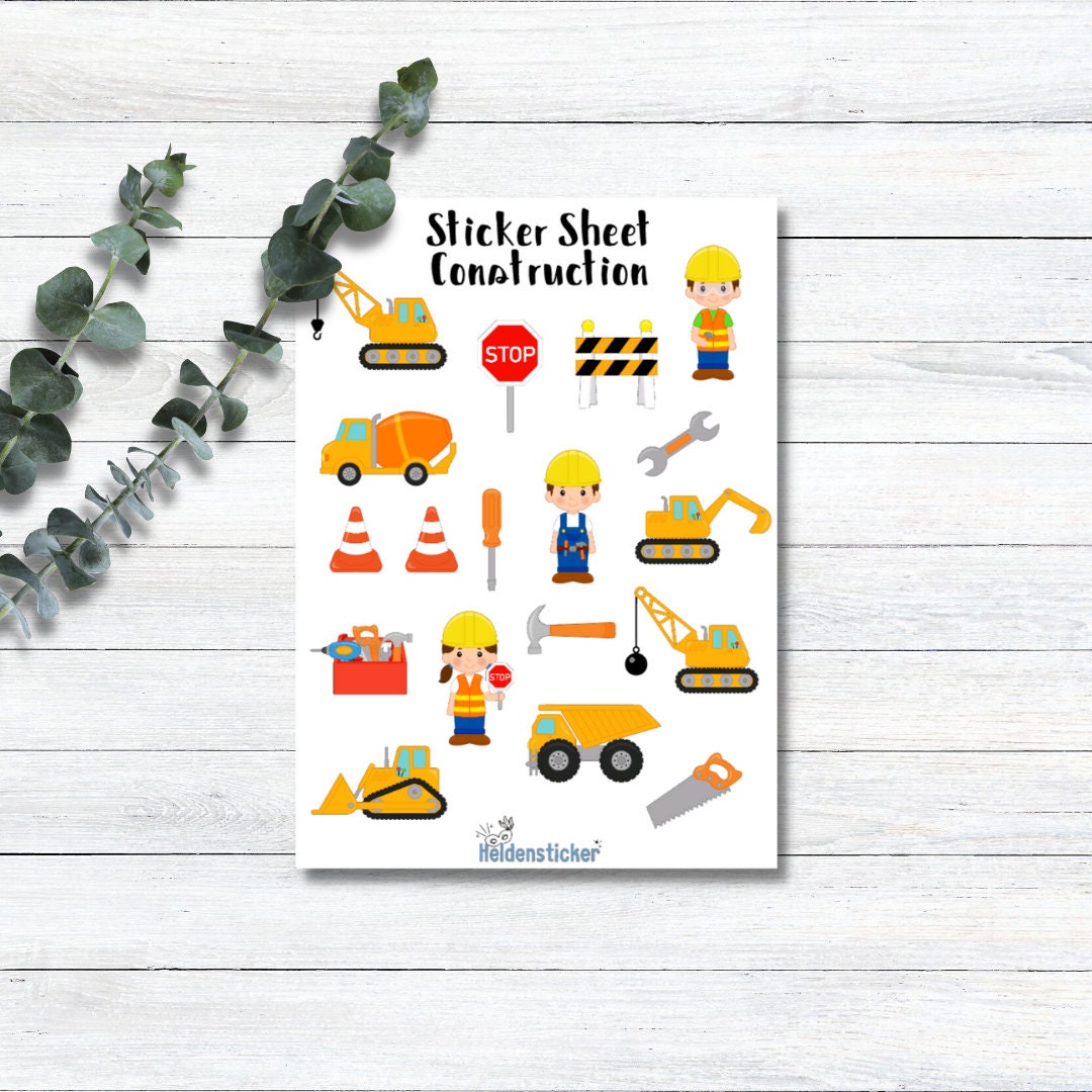 Construction Site Sticker Sheet Stickers for Kids, Scrapbooking, Bullet ...