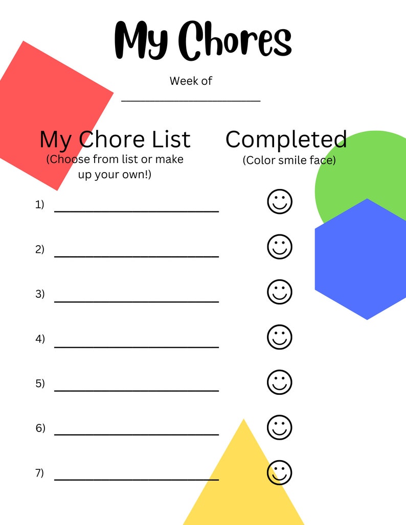 Chores for Kids With Weekly Tracker / 50 Chore Ideas for Kids - Etsy