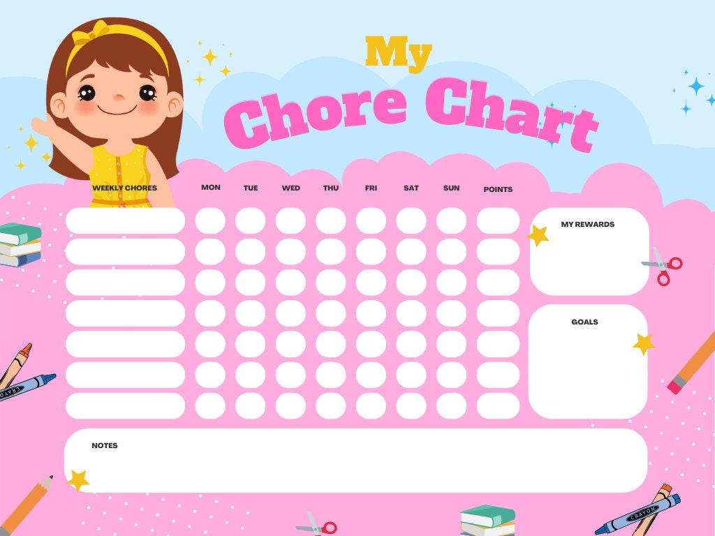 Girls Weekly Chore Chart - Etsy