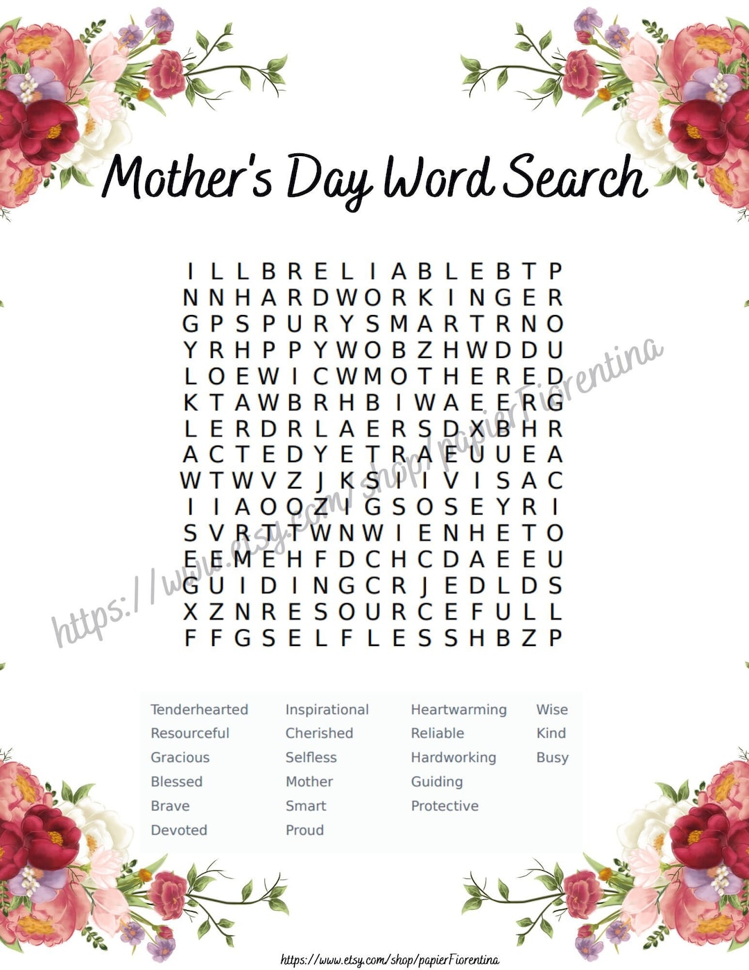 Printable Mother's Day Word Search - Etsy