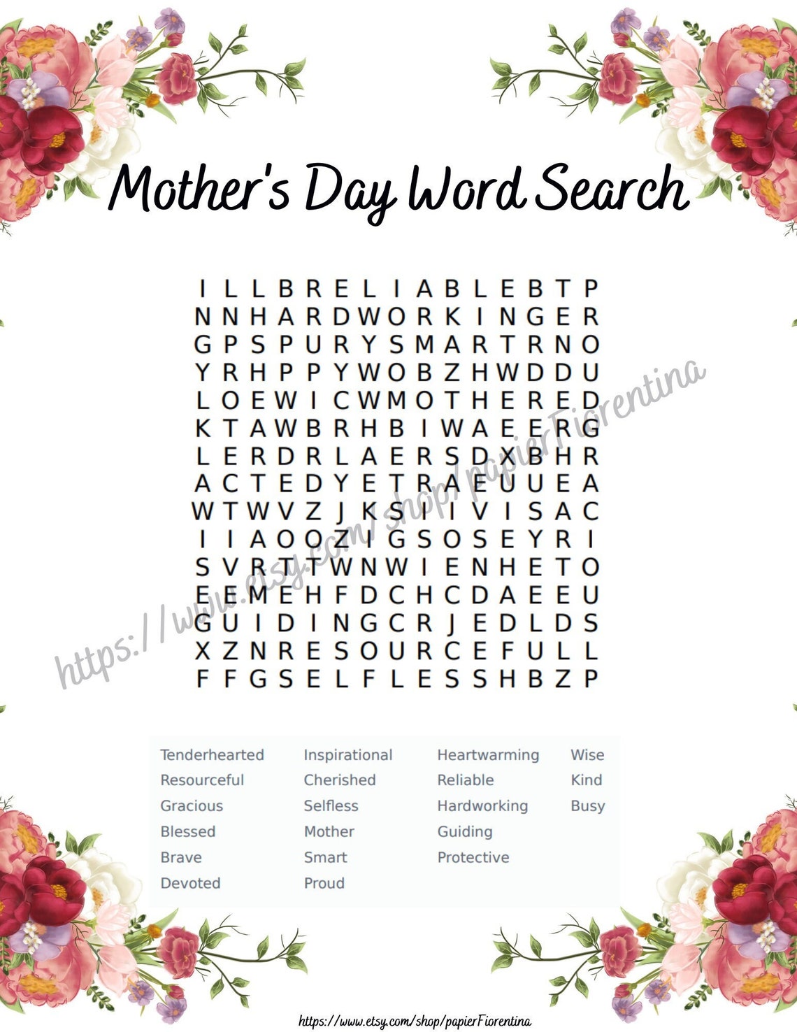 Printable Mother's Day Word Search - Etsy