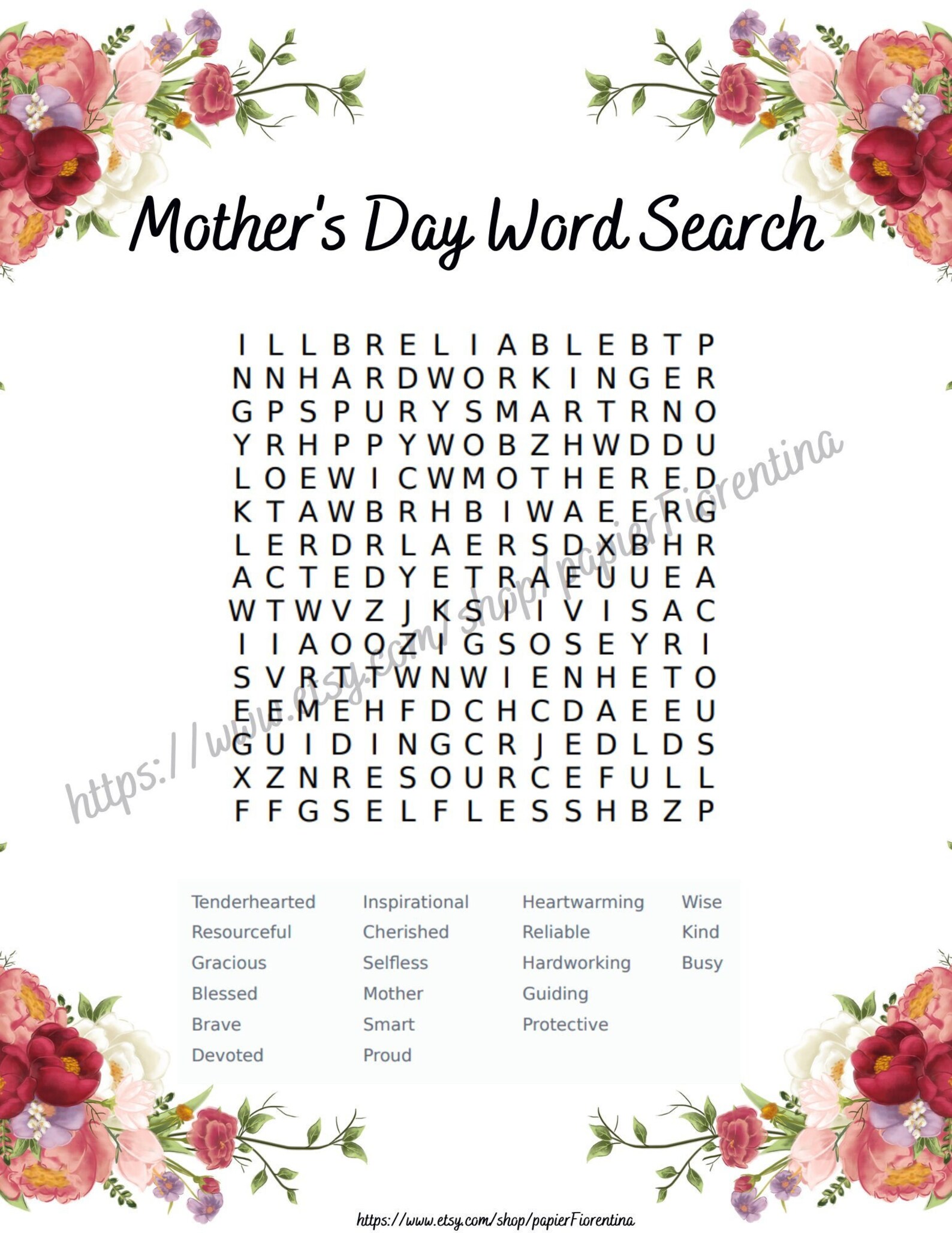 Printable Mother's Day Word Search - Etsy