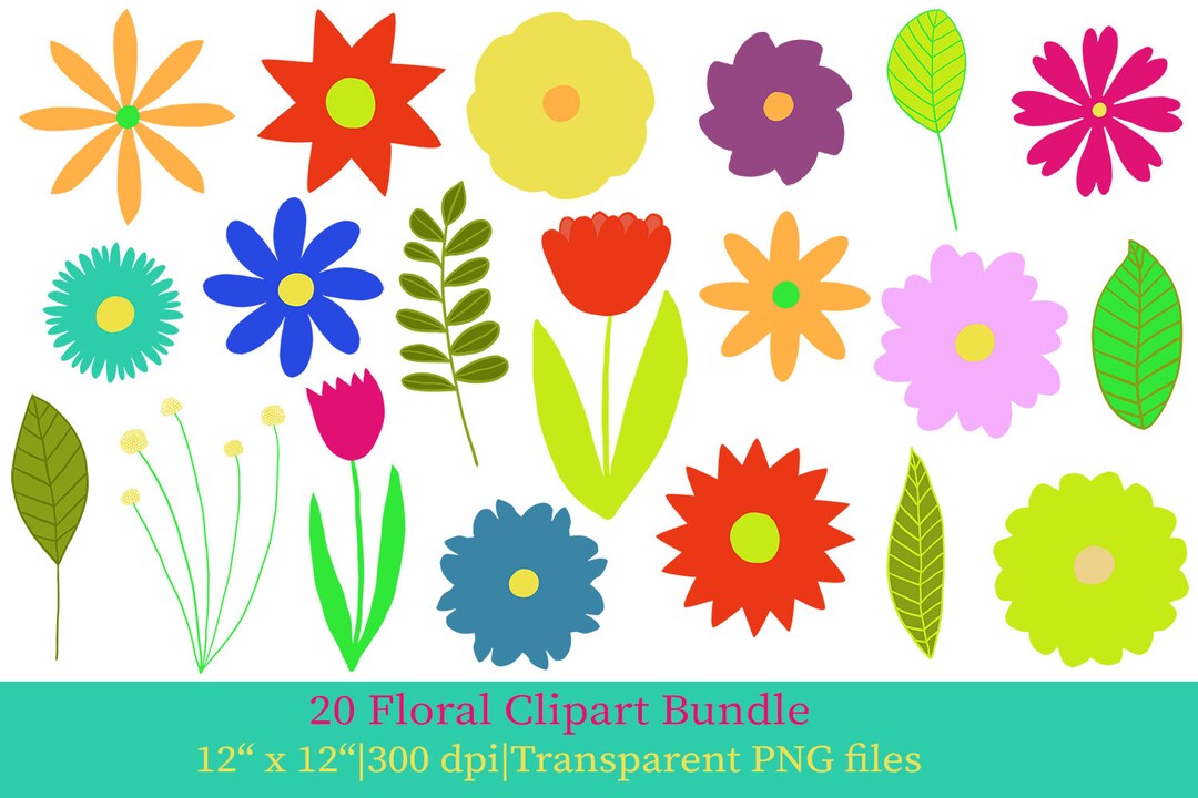 Colorful Flowers Clipart Bundle, Floral Sublimation, Flowers PNG ...