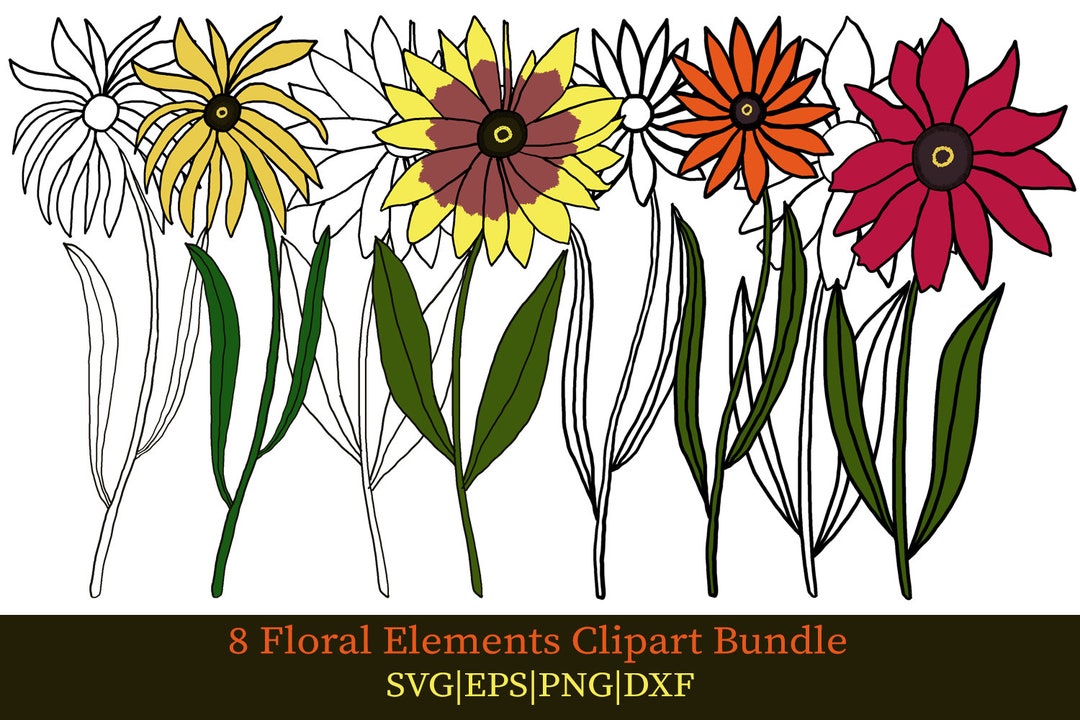 Flowers Clipart Bundle SVG, Floral Line Art PNG, Floral Sublimation ...