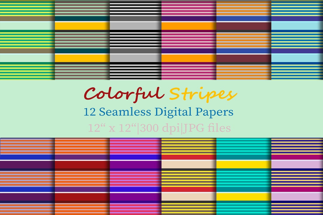 Colorful Stripes, Stripes Seamless Pattern, Stripes Digital Paper ...