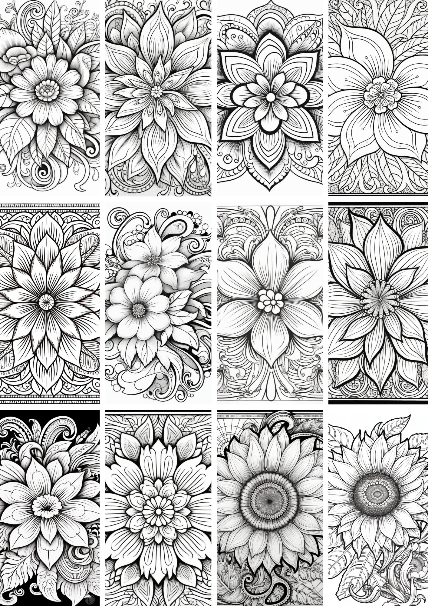 Flower Coloring Book Floral Coloring Pages Printable Color Book ...