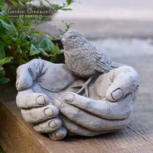 Hand Cast Stone Bird in Hand Bird Bath Feeder - Best Quality Highly ...
