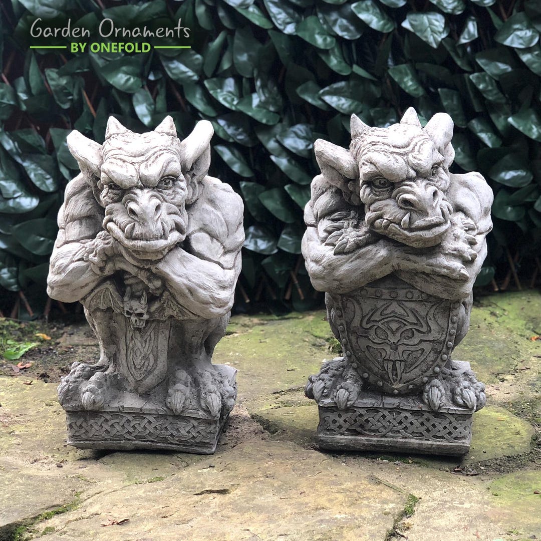 Large Gargoyle Set Garden Statues Sword and Shield Best Quality Highly ...
