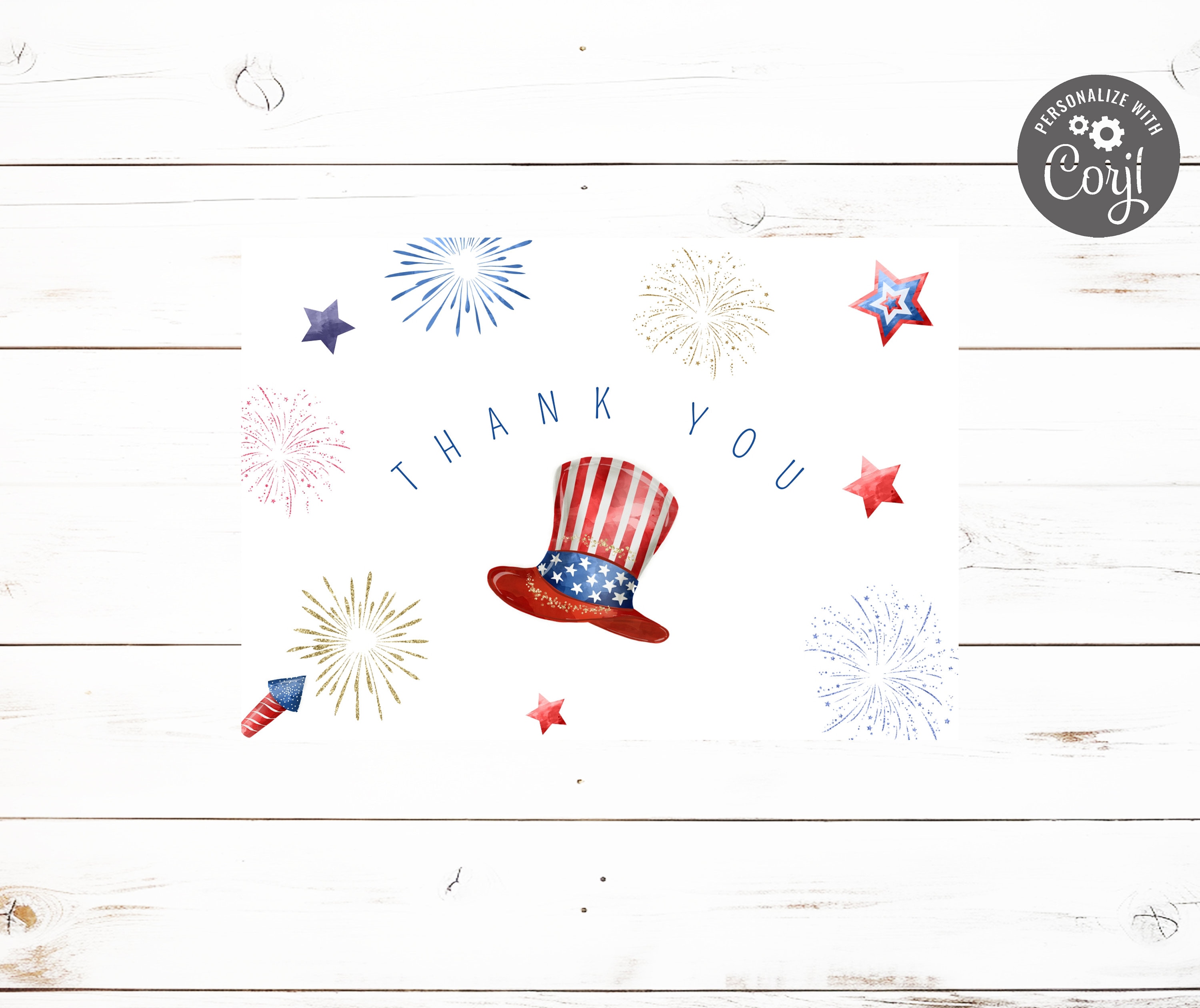 4th of July Thank You Card Boy Red White and Blue Birthday Thank You ...