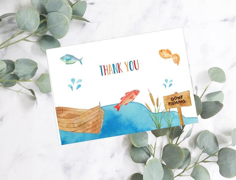 Fishing Thank You Card, Fish Birthday Thank You Editable Template ...