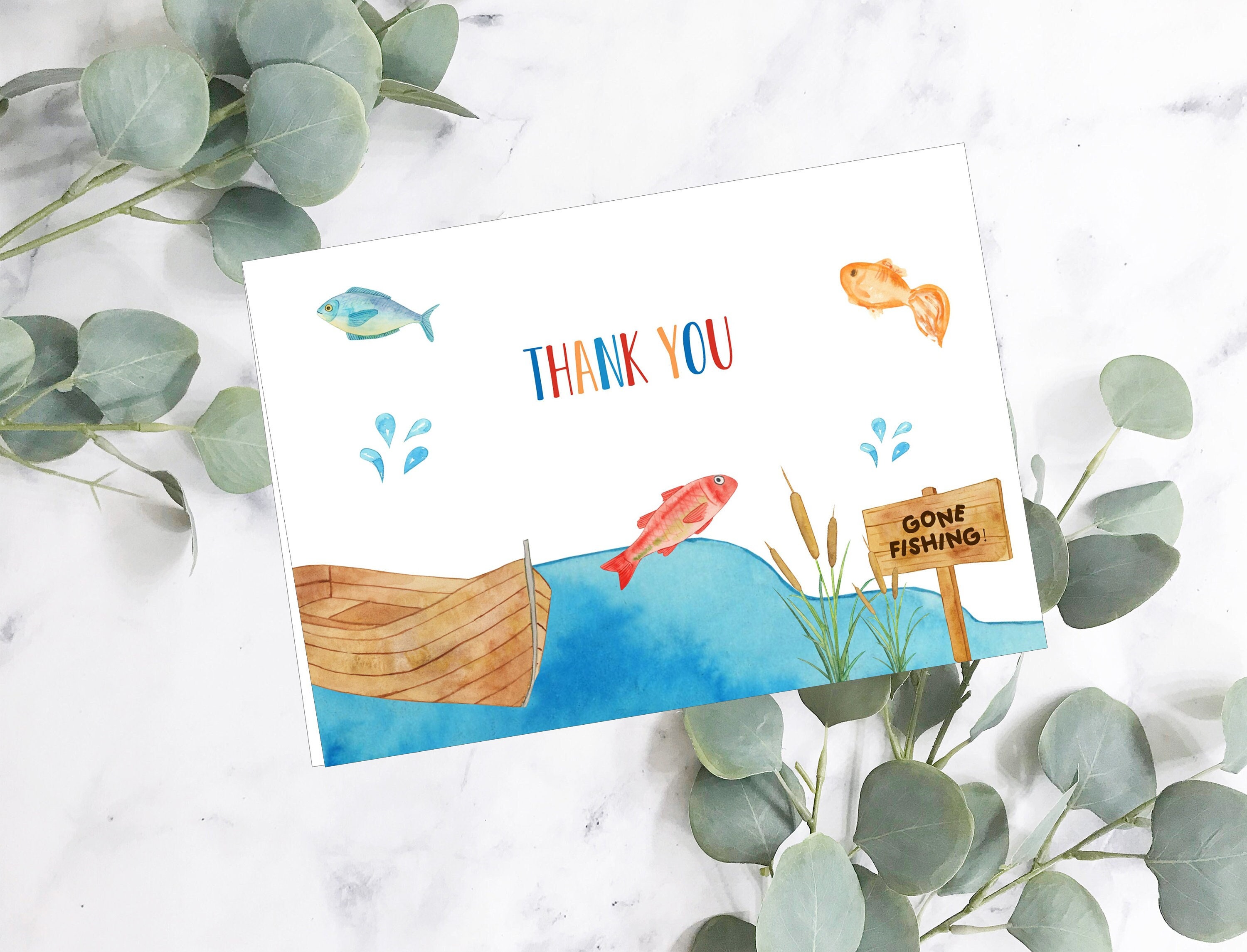 Fishing Thank You Card, Fish Birthday Thank You Editable Template ...