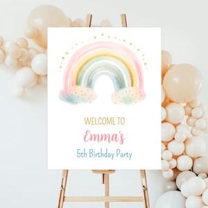 Rainbow Welcome Sign Girl Pastel Birthday Welcome Party Sign Heart ...