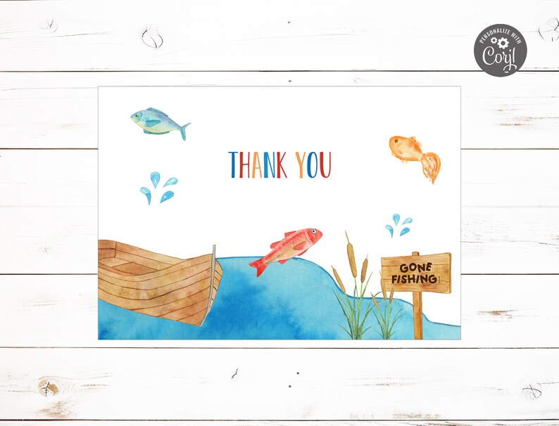 Fishing Thank You Card, Fish Birthday Thank You Editable Template ...