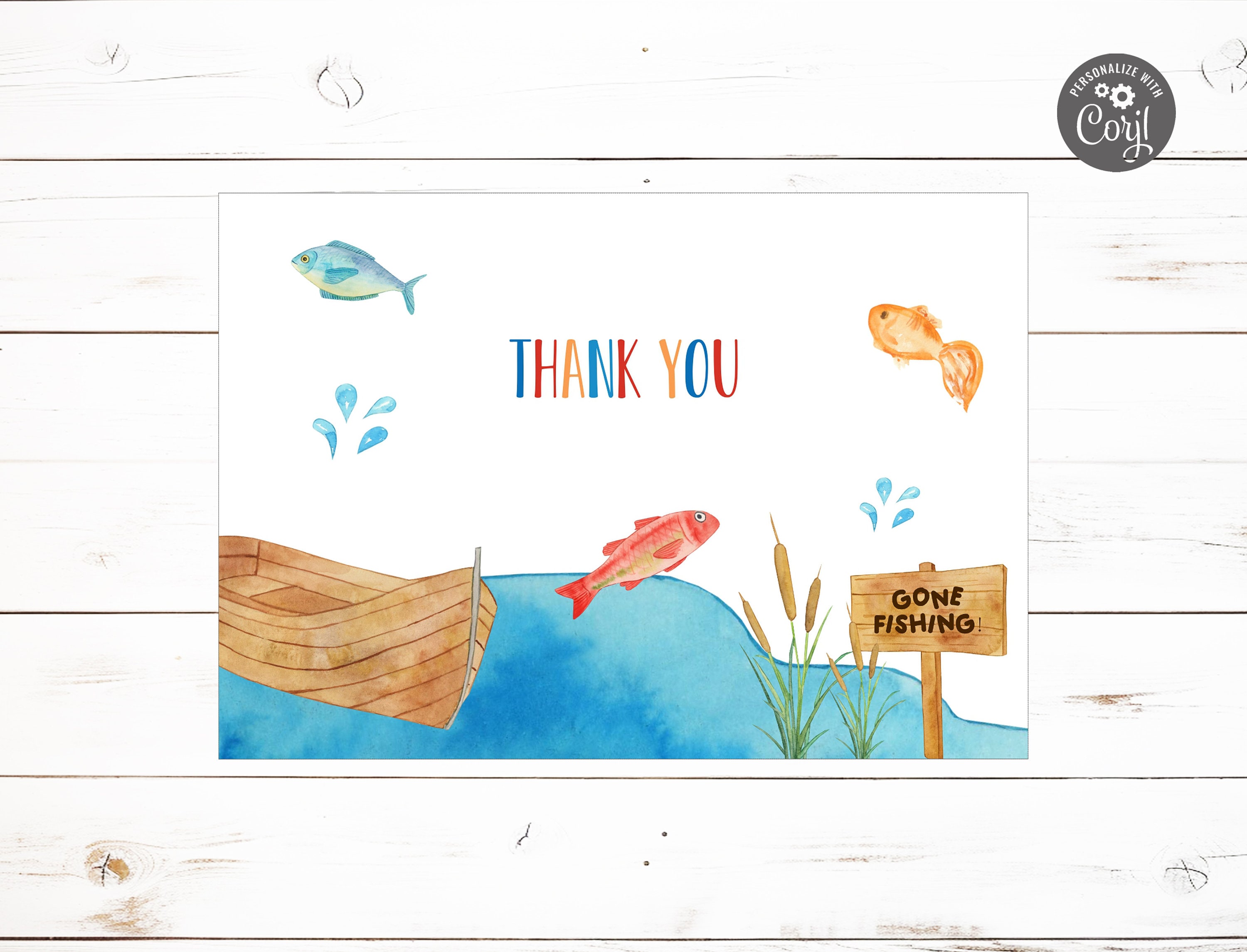 Fishing Thank You Card, Fish Birthday Thank You Editable Template ...