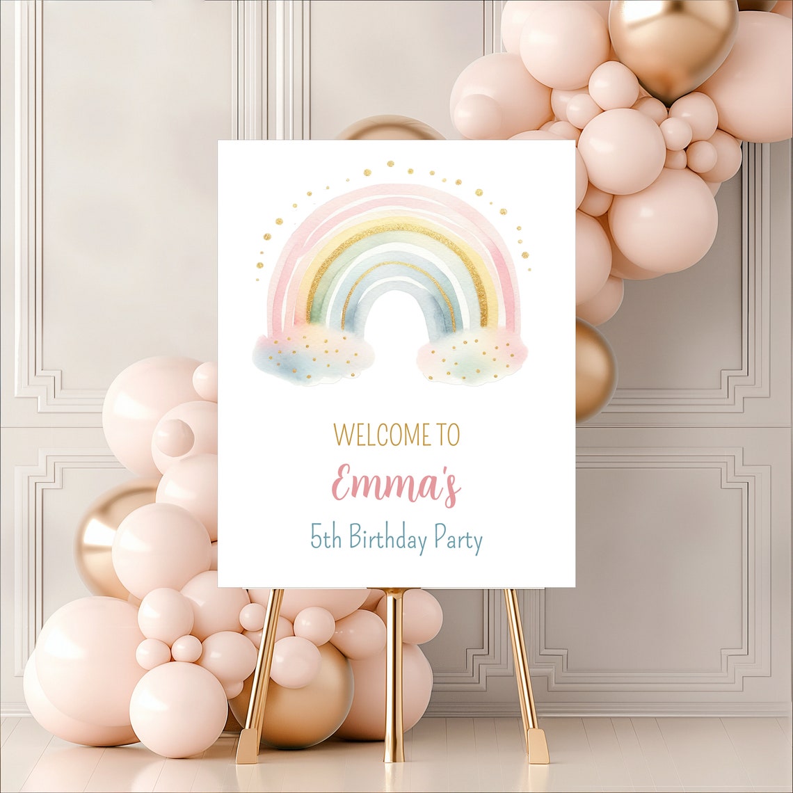 Rainbow Welcome Sign Girl Pastel Birthday Welcome Party Sign Heart ...