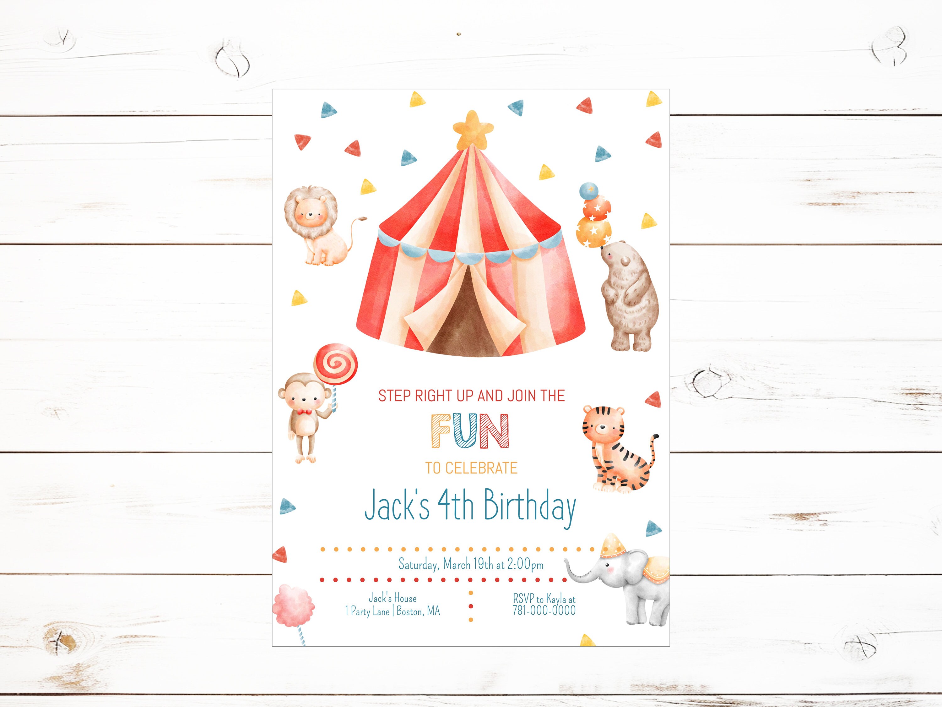 Circus Birthday Invitation Boy Birthday Invitation Editable Template ...