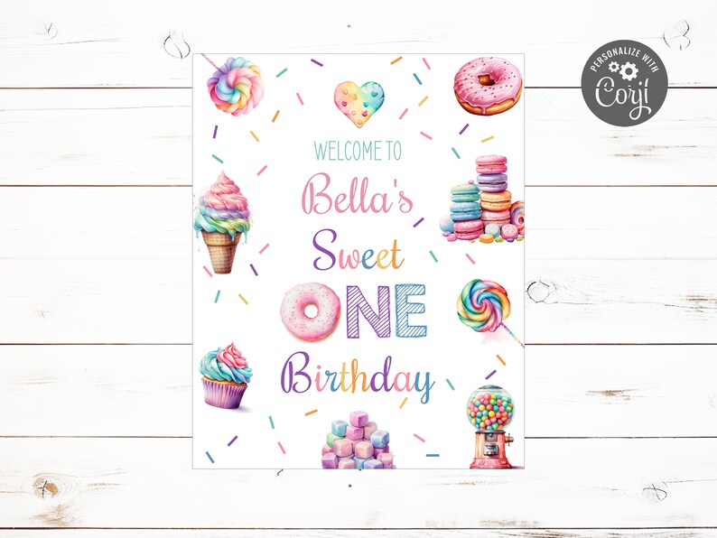 Welcome Sweet One Birthday Sign Girl Pink Birthday Welcome Party Sign ...