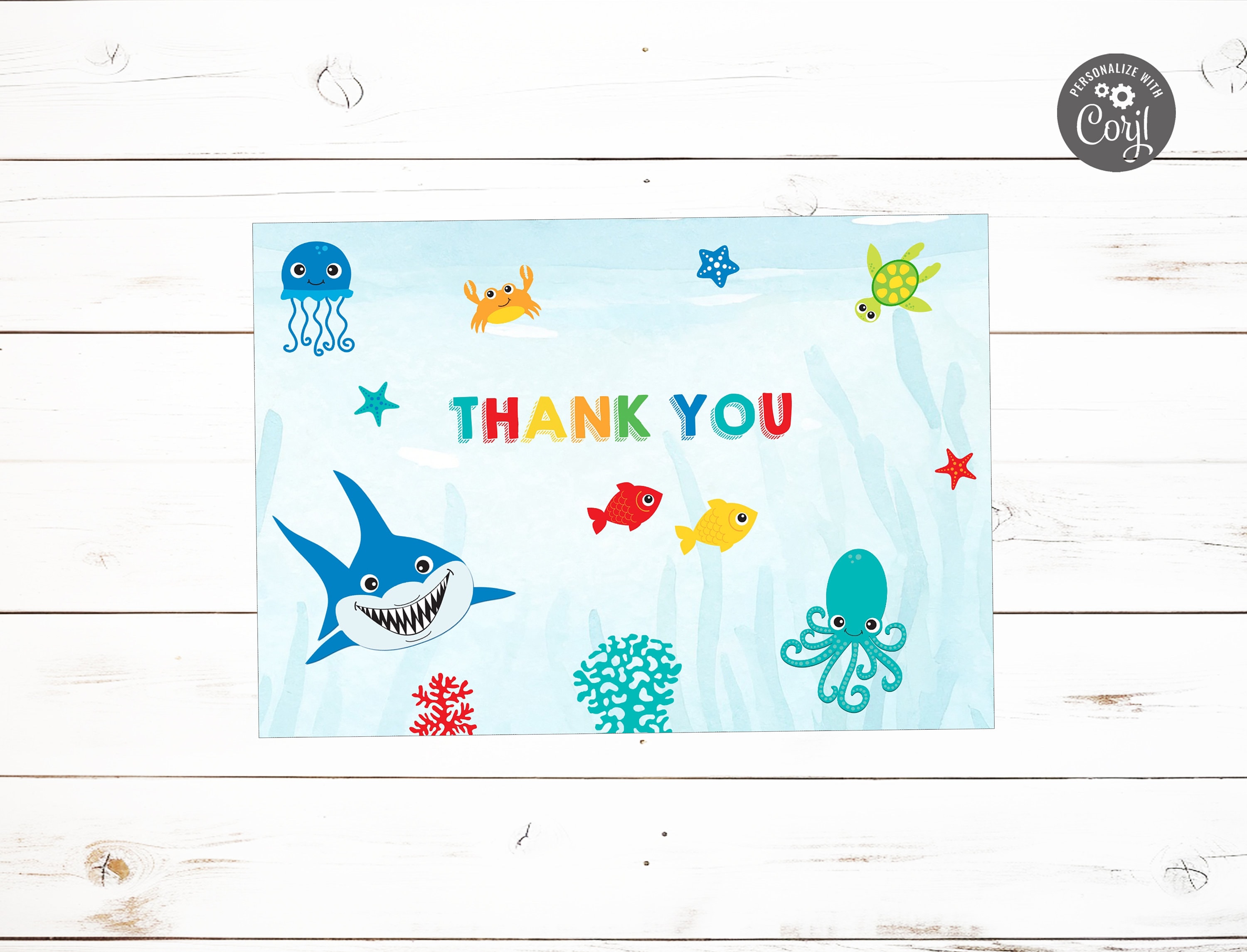 Under the Sea Thank You Card, Ocean Birthday Thank You Editable ...