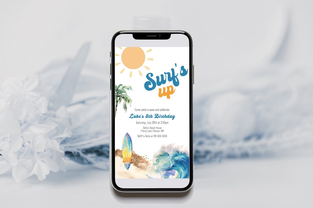Surf Birthday Invitation Text, Surfs up Birthday Invitation Editable ...
