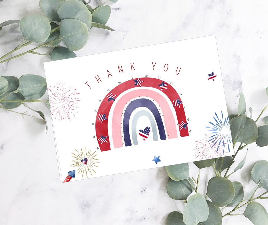 4th of July Thank You Card Girl Red White and Blue Birthday Thank You ...