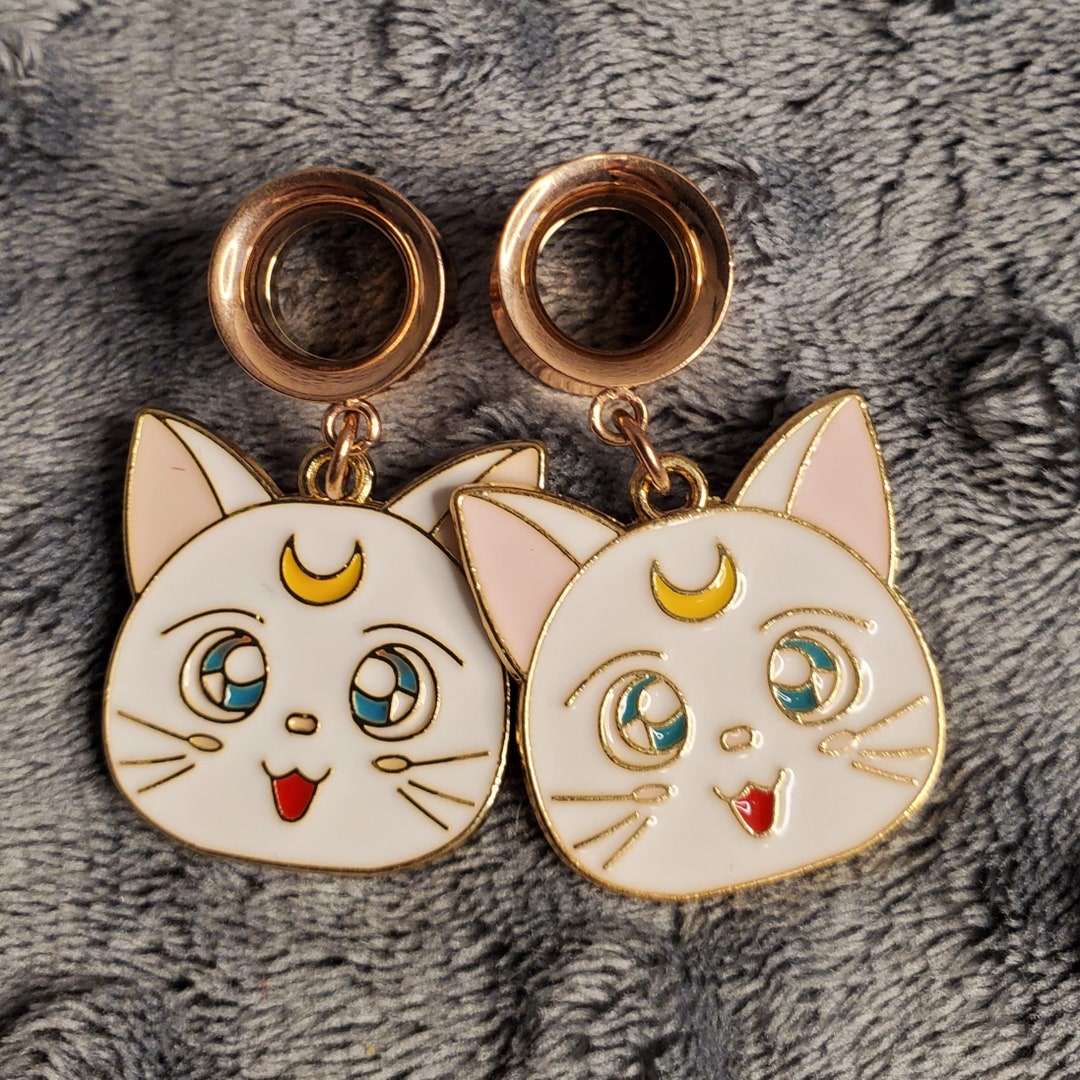 White Anime Moon Cat Gauges, Rose Gold, Style 3 - Etsy