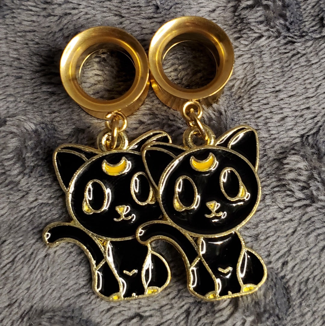 Black Anime Moon Cat Gauges, Gold, Style 2 - Etsy