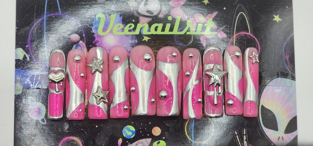 Chrome Dome Crazy Luxury Press on Nails, Cute Nails, Reusable. Bright ...