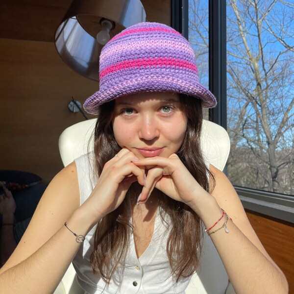 Lavender Crocheted Bucket Hat - Etsy